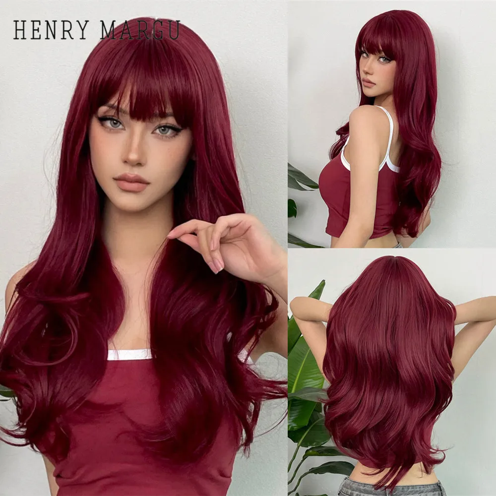 HENRY-MARGU-Burgundy-Long-Wavy-Wigs-Wine-Red-Wig-with-Bangs-for-Women ...