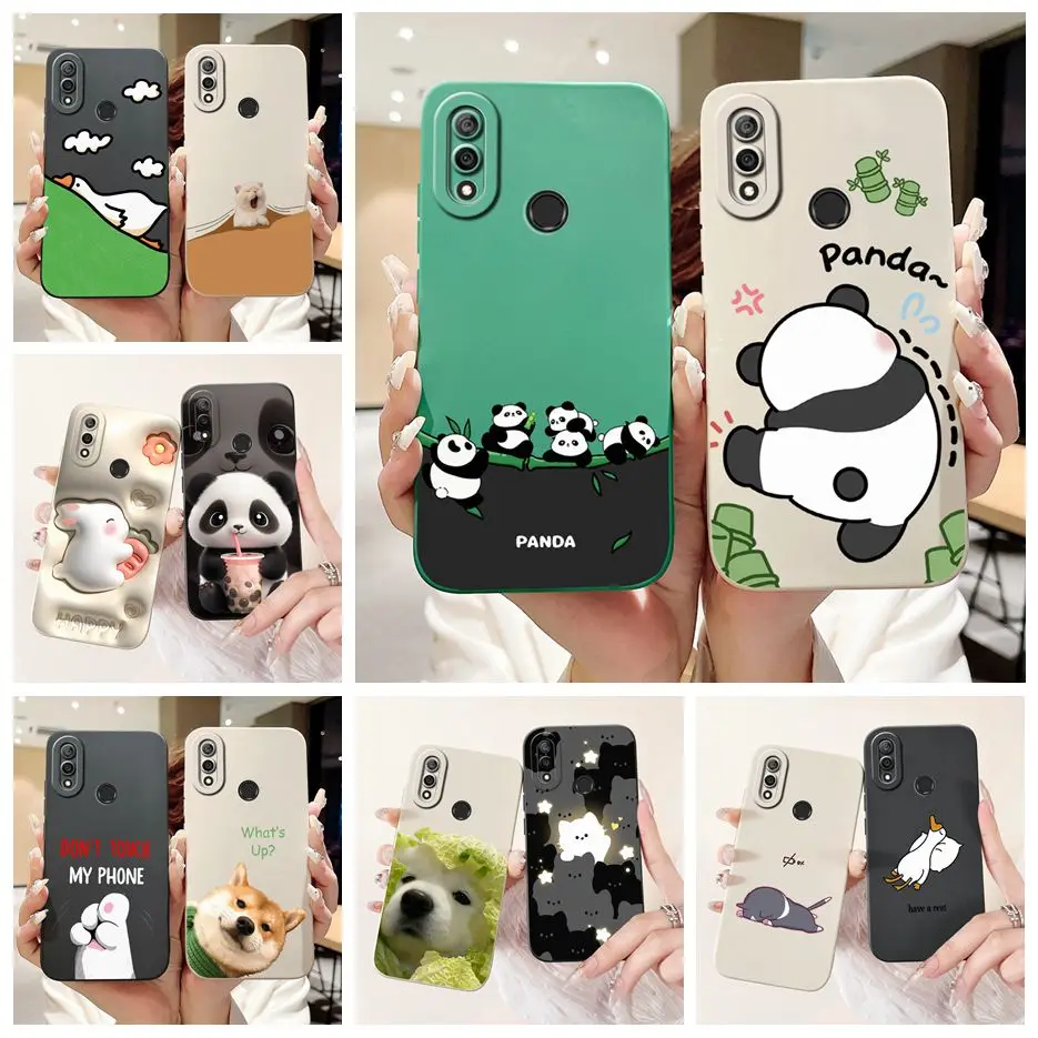 For Huawei Y7 2019 Case DUB-LX1 Cute Panda Cartoon Cover Soft TPU Phone ...