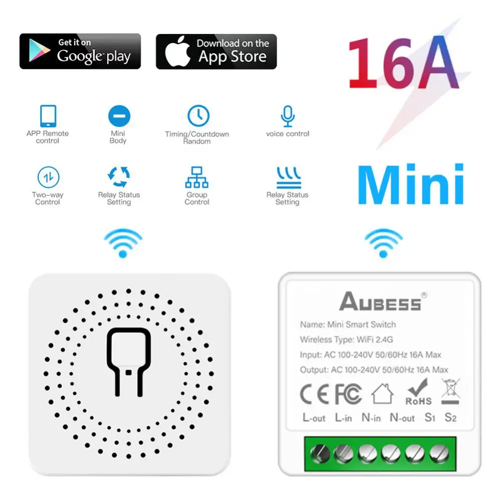 Aubess Tuya Mini WiFi DIY Switch Supports 16A Control Smart Home ...