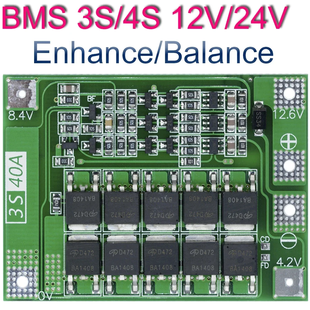 3/4/5S Bms Balance 10/15/20/25/30/40/60/100A 12/24V Li-Ion Lithium ...