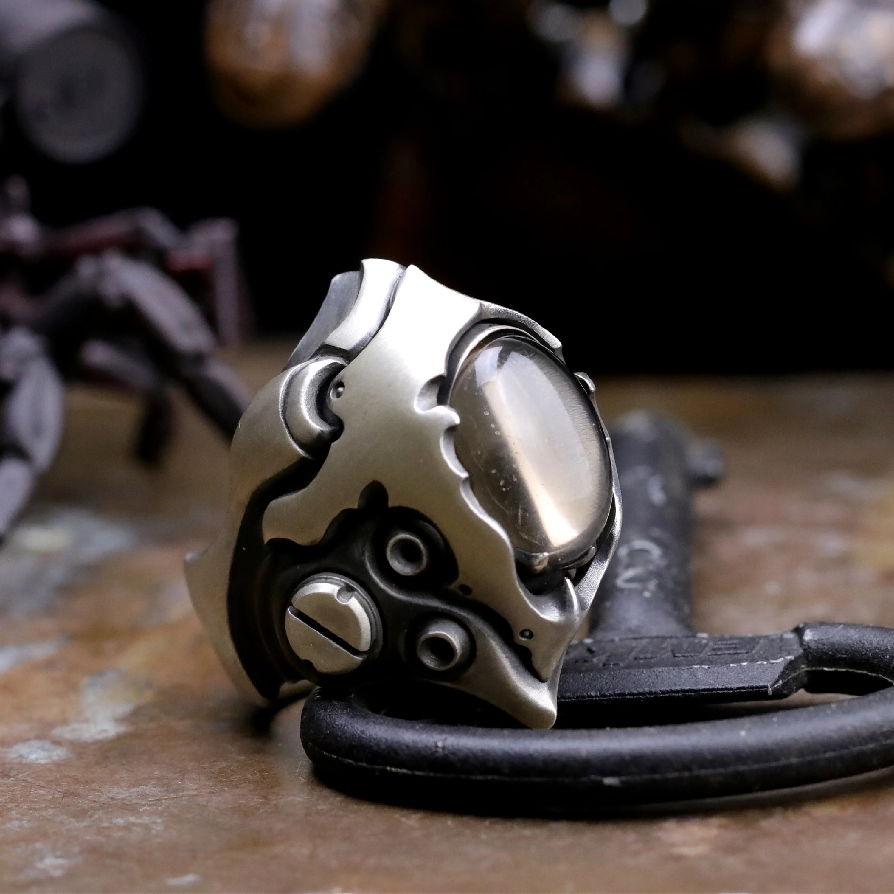 Personality Gems Stone Mecha Rings For Men Women's Gothic Punk Finger ...