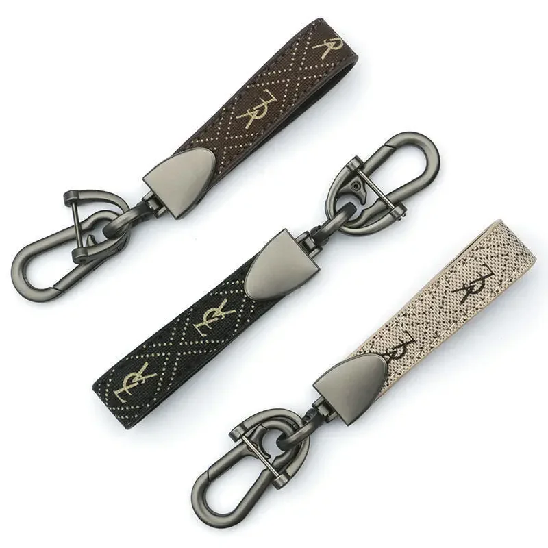 Luxury-Genuine-Leather-Lanyard-Keychain-Men-Women-Square-Pattern ...