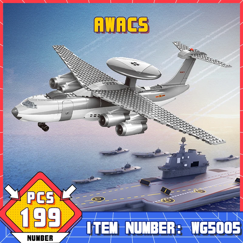 WG5005-199Pcs-Bricks-1-100-KJ-2000-Early-Warning-Aircraft-Model-Building-Blocks-Plastic-Fighter ...