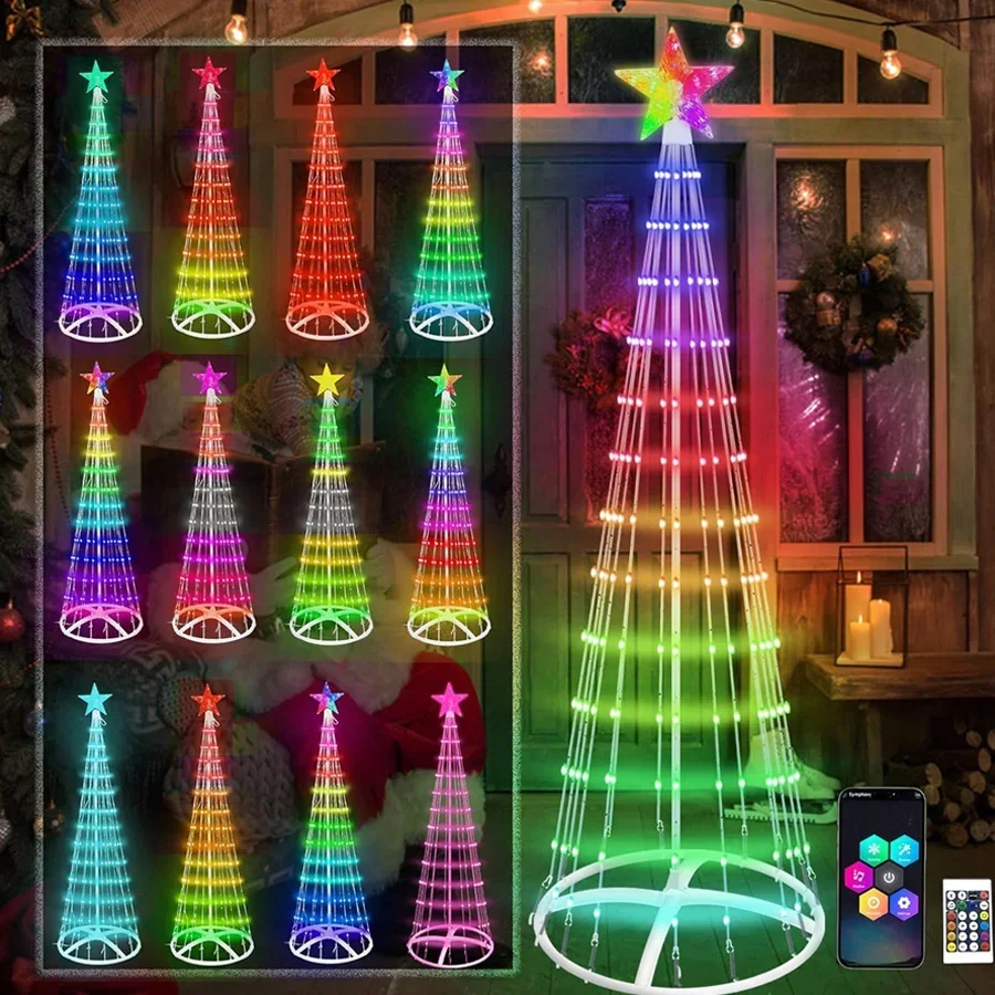 1.5M 2.1M Smart Lighted RGB Christmas Tree Cone Tree with Star Topper Outdoor DIY APP Controlled ...