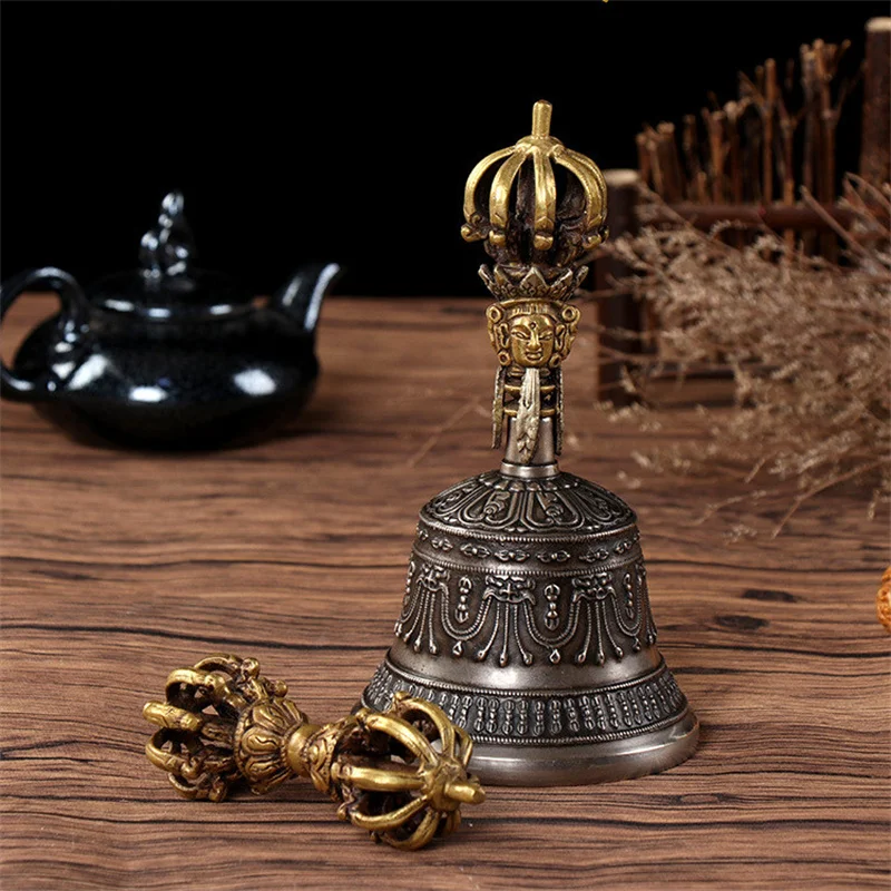 Nepal-Tibetan-Nine-Strand-Vajra-Bells-And-Pestles-Bronze-Flower-Bells ...