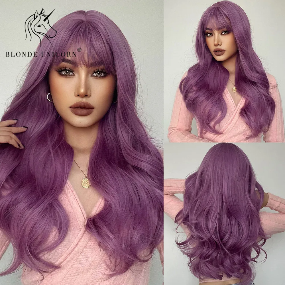 Blonde Unicorn Synthetic Long Wavy Wig Purple For Women Cosplay Daily ...