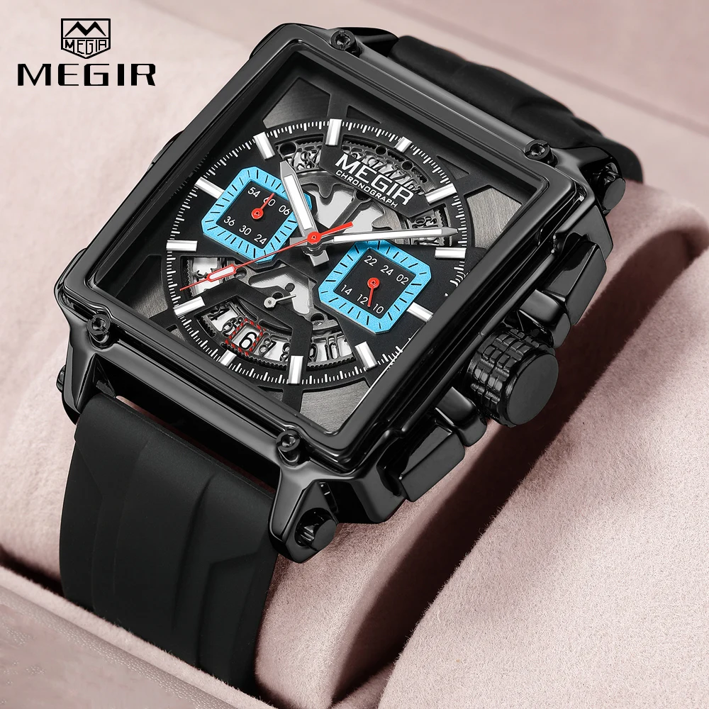 Megir-schwarz-quadratisches-Zifferblatt-Mode-M-nner-Chronograph ...