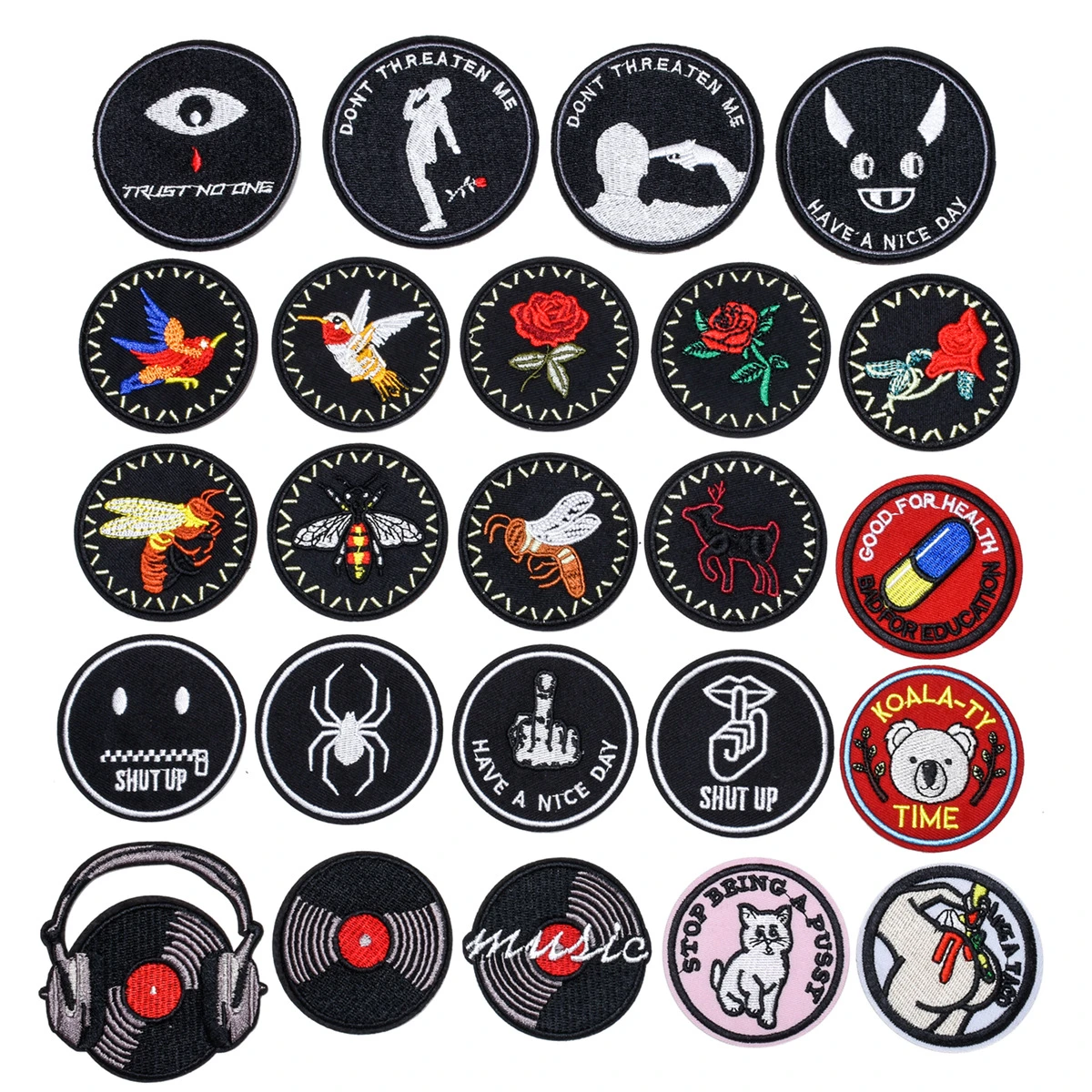 1 Pack Patch Clothes Iron Letters Decals DIY Spider Flowers Pills Skull ...