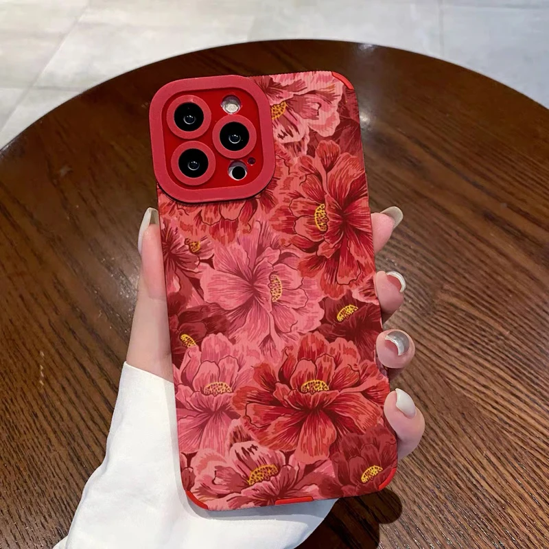 Elegant-Red-Peony-Flower-Phone-Case-For-iPhone-14-13-12-11-Pro-Max ...