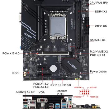 Kllisre B760 DDR4 Motherboard LGA 1700 Support Core I3/i5/i7/i9 12th 13th Processor Dual Channel ...