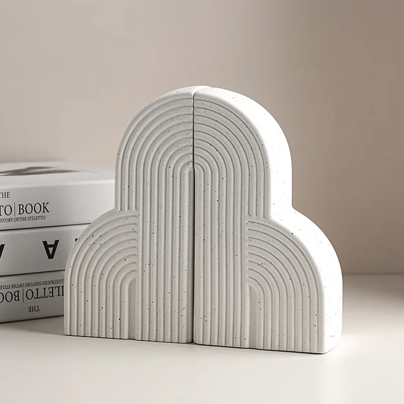 Tulum Round Ceramic Bookends – Modern Abstract Sculptures for Office ...