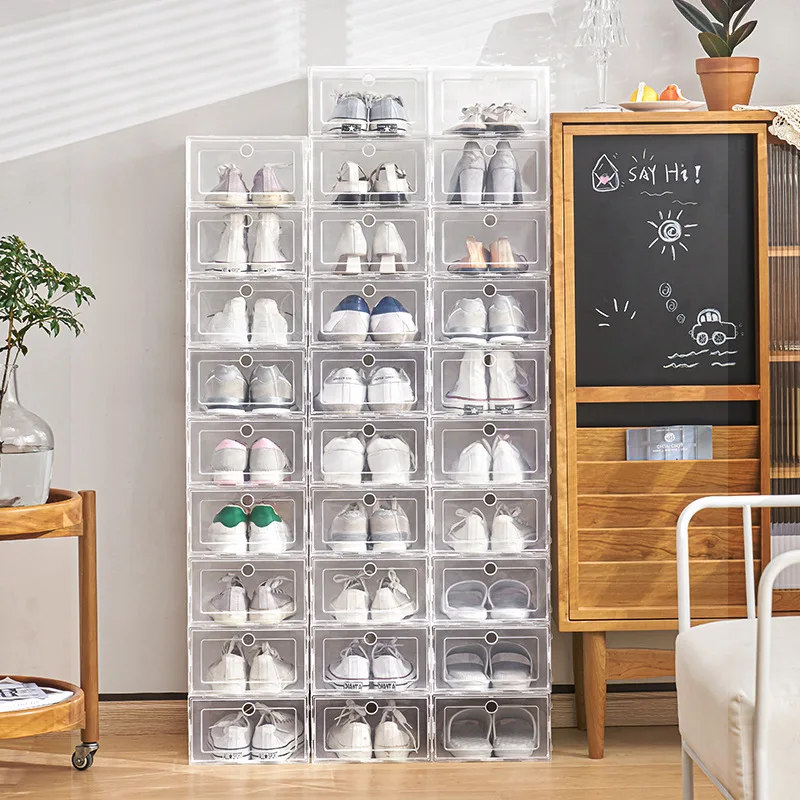 6pcs/Set Plastic Shoes Case Drawer Case Thickened Transparent Shoebox ...