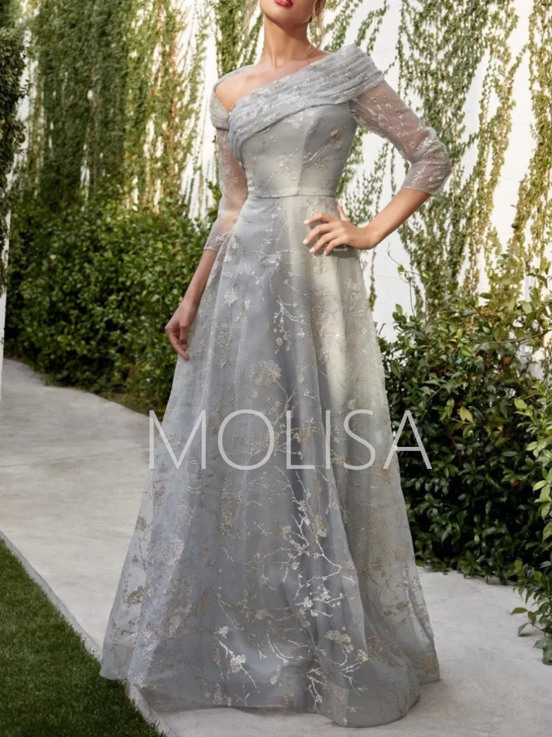 2023-Lace-Mother-Of-The-Bride-Dresses-A-Line-One-Shoulder-3-4-Sleeve ...