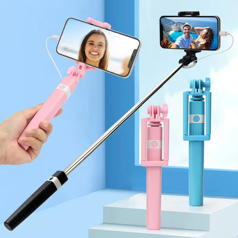 Cell-Phone-Mini-Selfie-Stick-With-Button-Wired-Plastic-Handle-Monopod ...