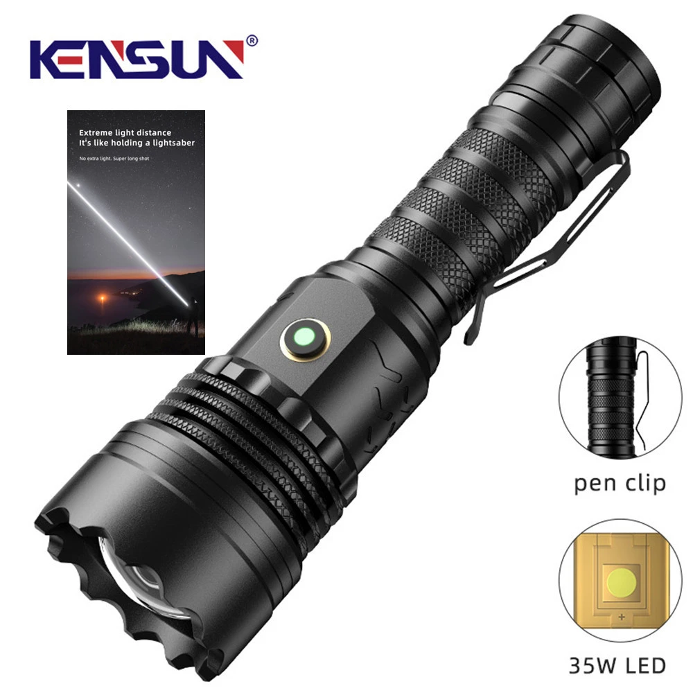 KENSUN High Power Long Range Flashlight Aluminum Alloy Zoom 21700 ...