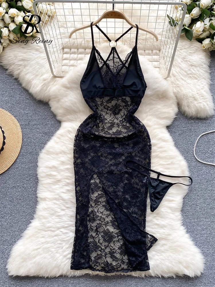 SINGREINY-Transparent-Lace-Split-Long-Dress-2023-Strap-Backless-Floral-Sheer-Sexy-Nightwear ...