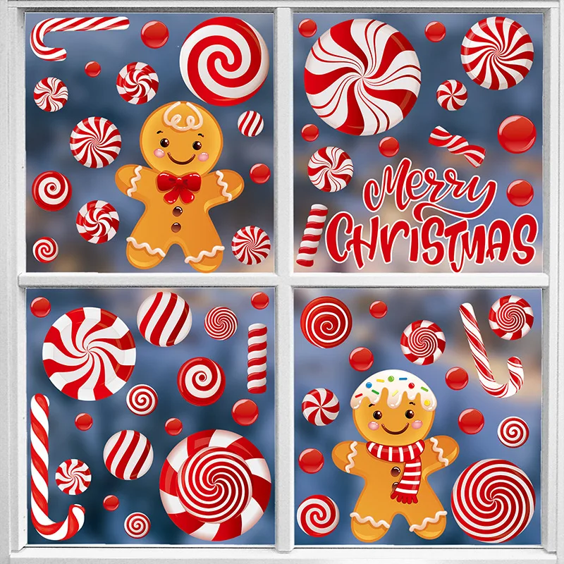9-Sheets-Christmas-Window-Clings-Cute-Gingerbread-Candy-Cane-Window ...