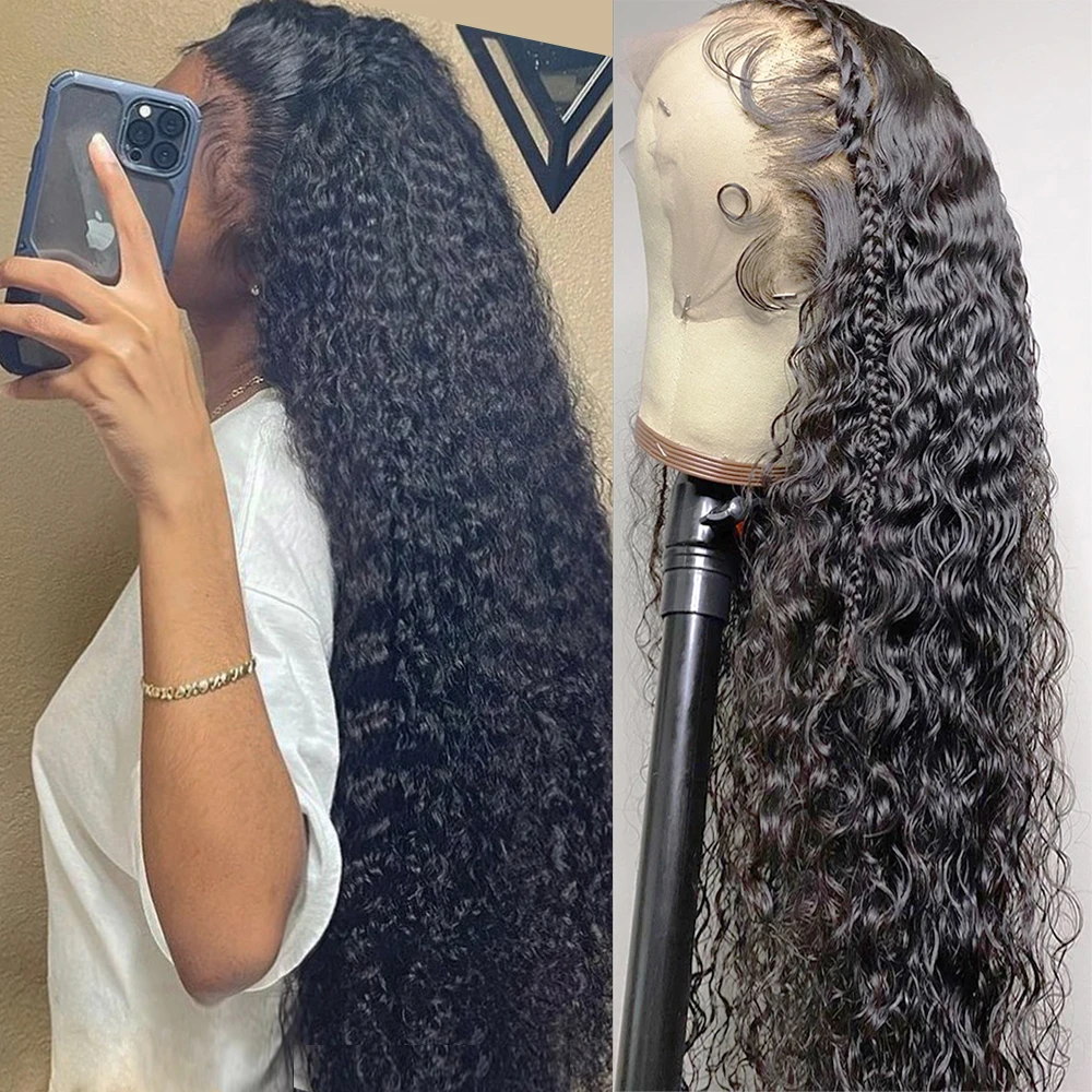 30 40 Inch Deep Wave 13×6 360 Transparent Lace Front Human Hair Wig ...