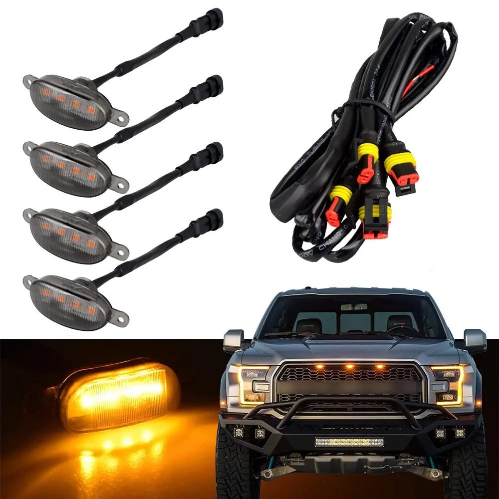 LED-Car-Front-Grille-Raptor-Lights-Kit-12V-Amber-Daytime-Running-Light ...