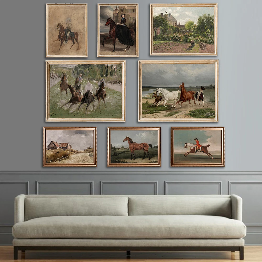 Nordic-Rustic-Horse-Vintage-Horse-Art-Farmhouse-Equestrian-Painting ...