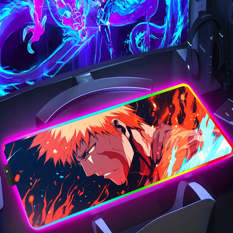 Large Mouse Pad Gamer Led 900x400 Anime Desk Rgb Mousepad Bleach ...