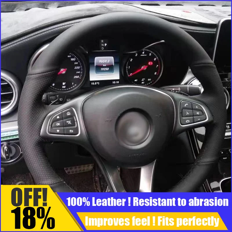 Leather-Car-Steering-Wheel-Cover-Fit-For-Mercedes-Benz-C200L-E63-E300 ...