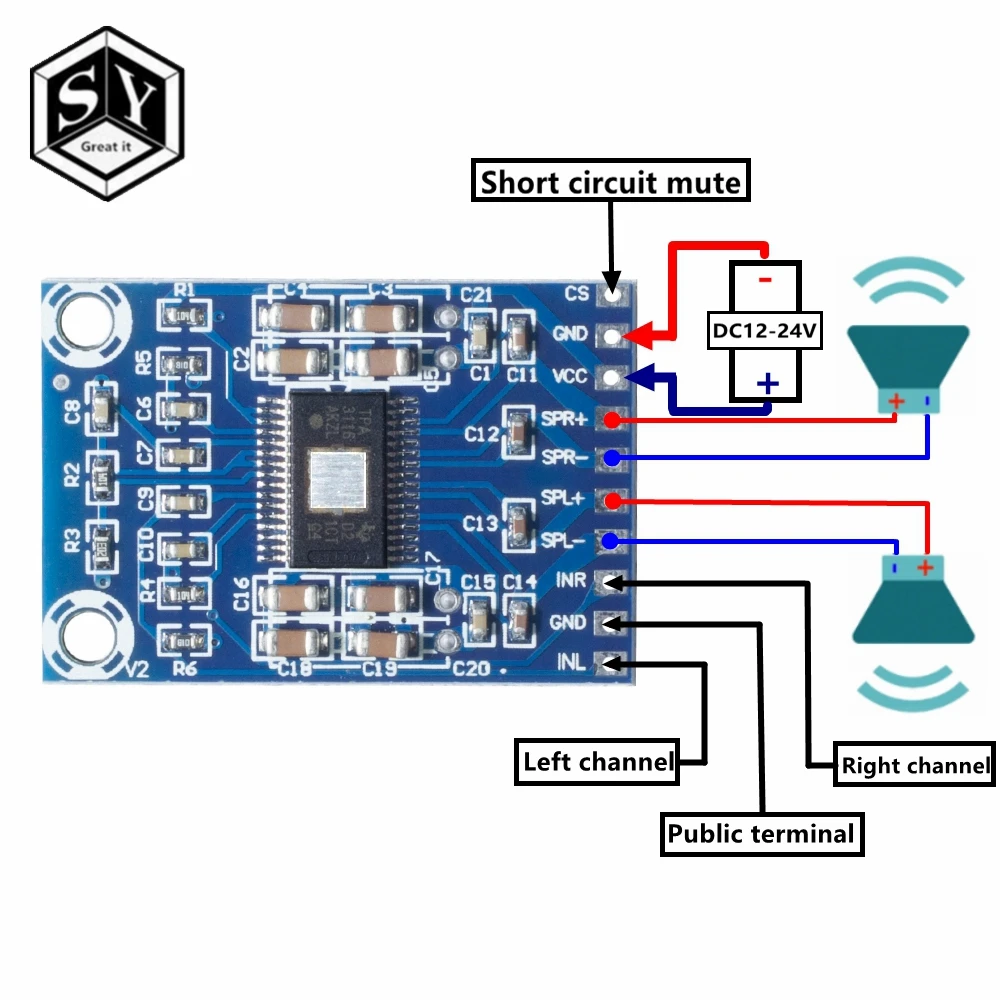1pcs Dc 12v-24v 2x50w Dual Channel Mini Digital Amplifier D Class 50w ...
