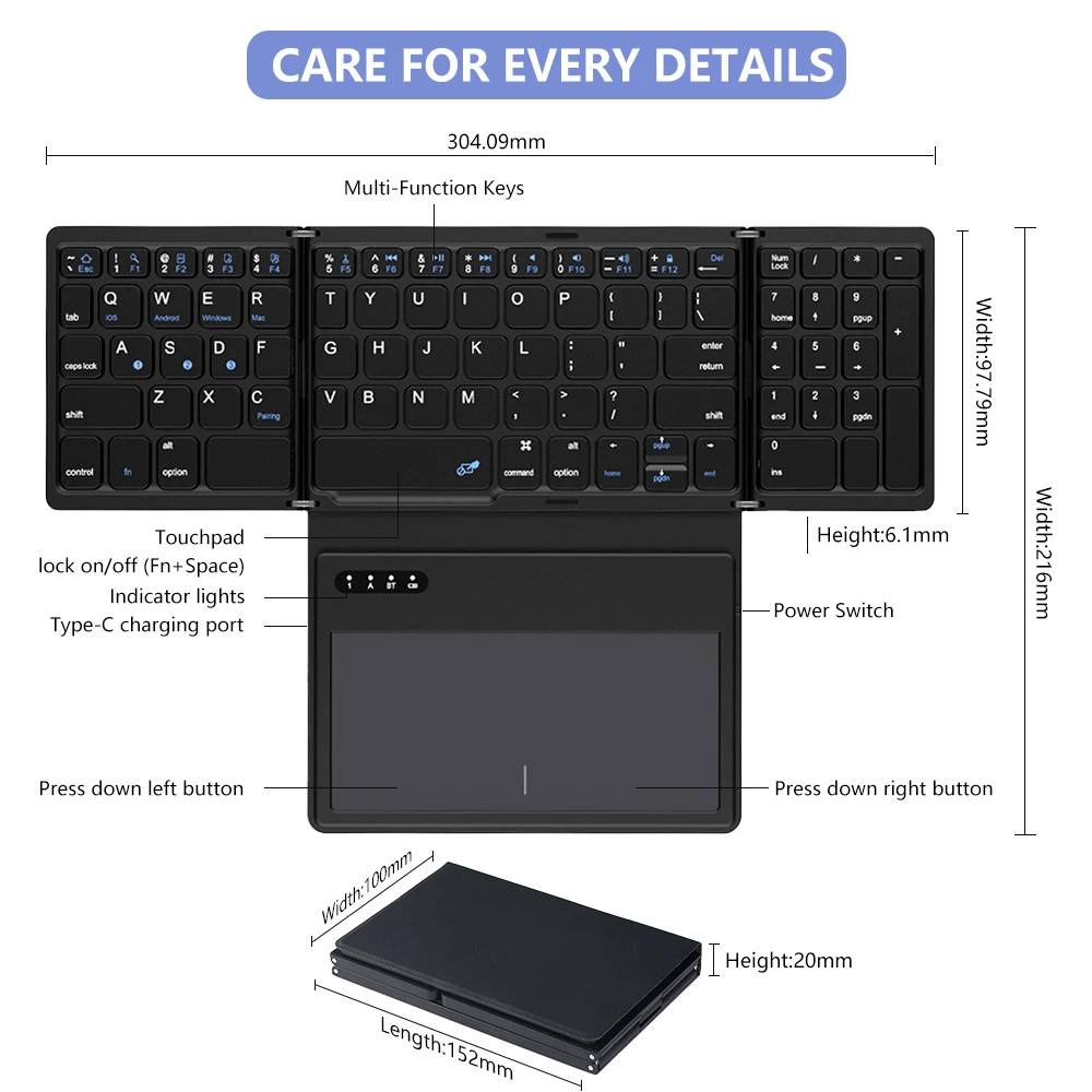 Faltbare Bluetooth-Tastatur Mit Touchpad Kabellose Falt, 42% OFF