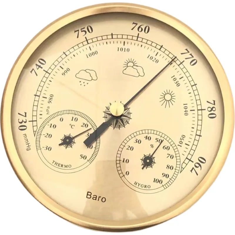 3 In 1 Gold Thermometer Hygrometer Barometer Weather Station Metal ...