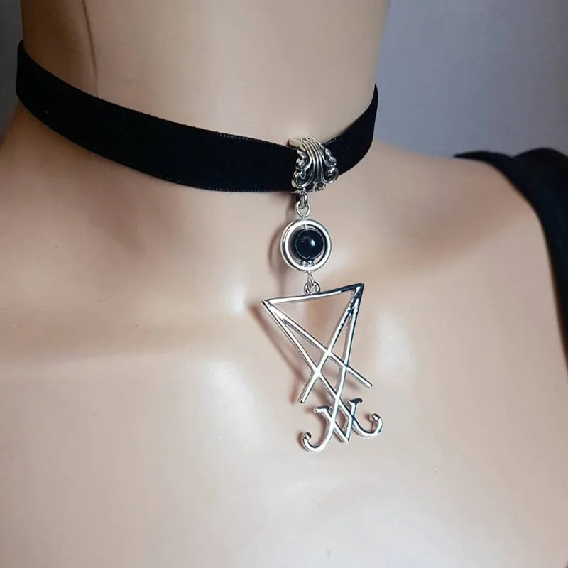 Goth-Lucifer-Sigil-Satanic-Black-Velvet-Choker-Necklace-For-Women ...