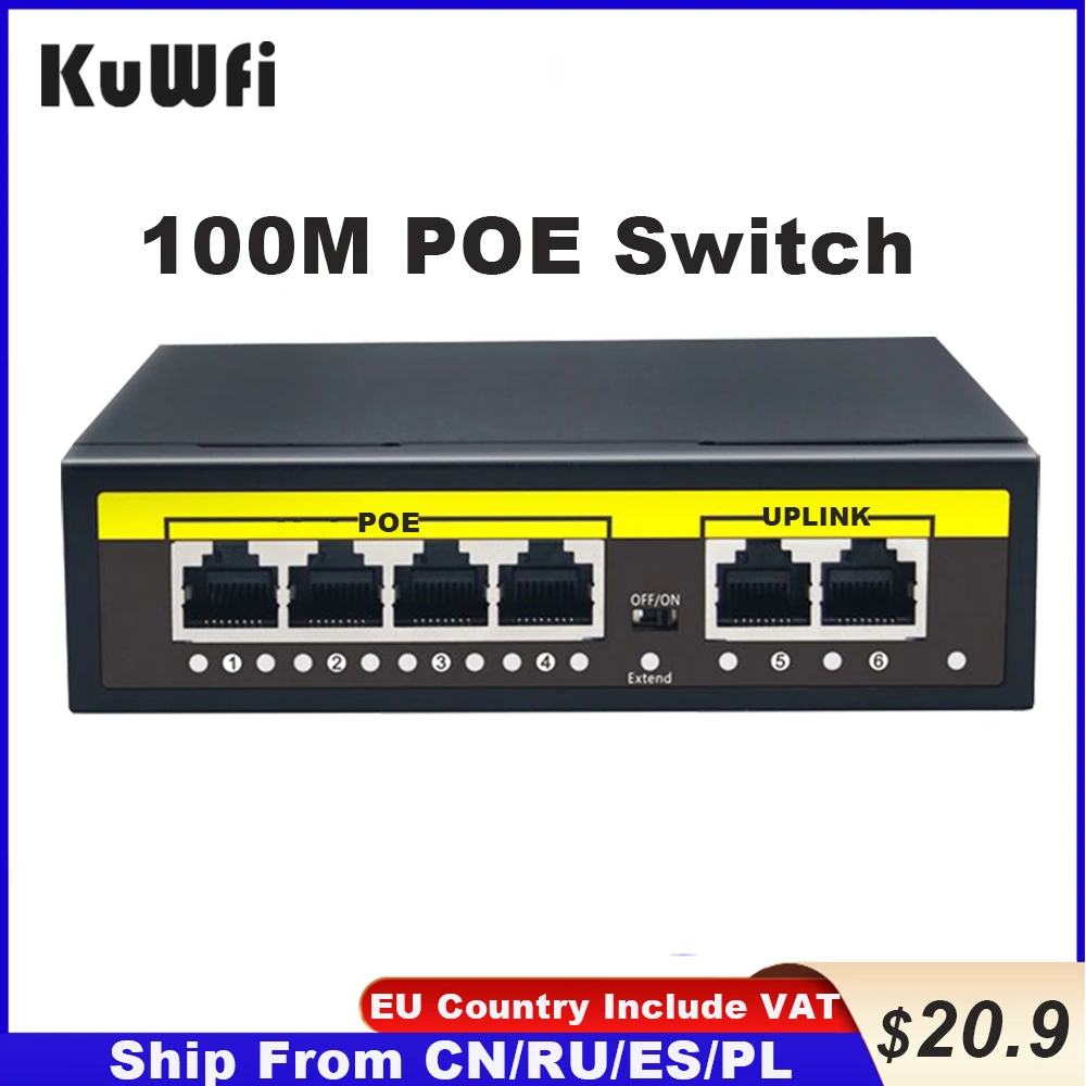 Kuwfi Poe Switch 48v 100mbps Smart Ip Switch Ethernet 4port Poe ...