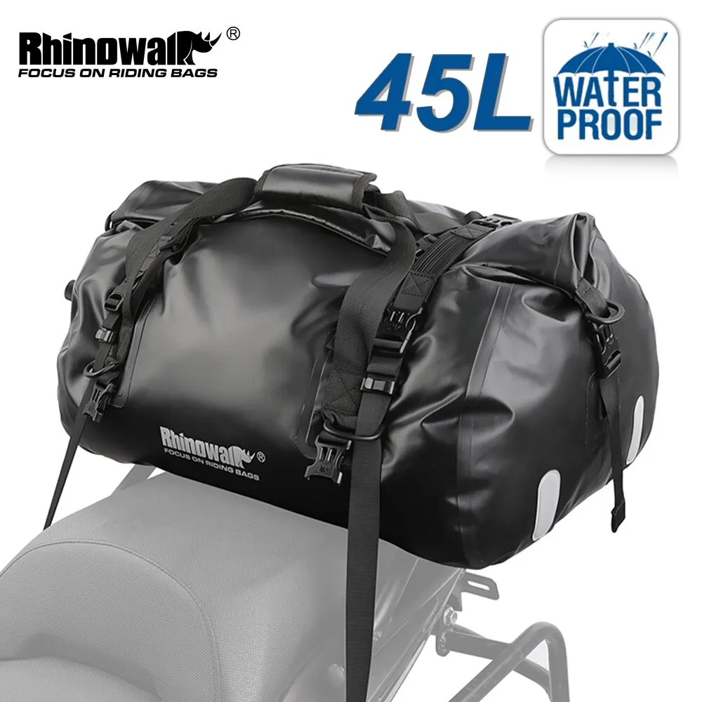 Rhinowalk Motorcycle Bag 45L Waterproof PVC Tail Saddle Bag Durable Dry ...