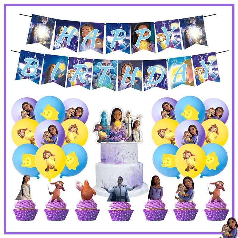 Decoración de fiesta de cumpleaños de Disney Wish para niñas, vajilla ...