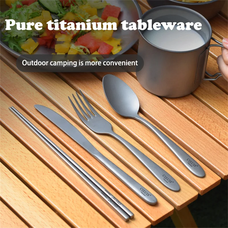 Pure-Titanium-Tableware-Set-Matte-Knife-Fork-Spoon-Chopsticks-Outdoor ...