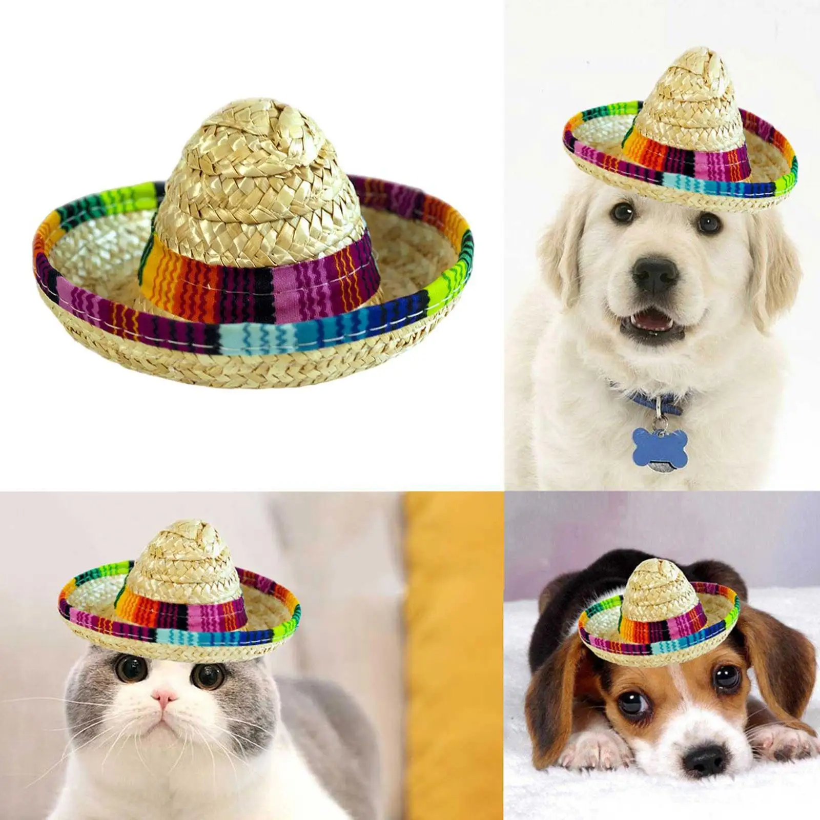 Costume-Dog-Supplies-Sombrero-Pet-Straw-Hat-Pet-Ornaments-Colorful-Hat ...