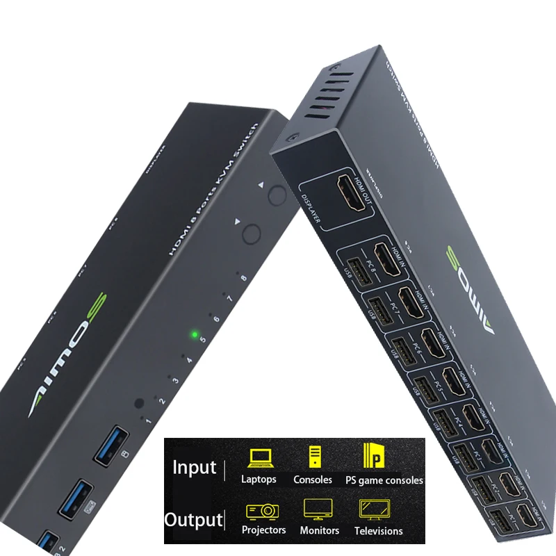Game-switcher-KVM-Splitter-Extender-USB-Splitter-Adapter-8-Ports-HDMI-compatible-KVM-Switcher ...