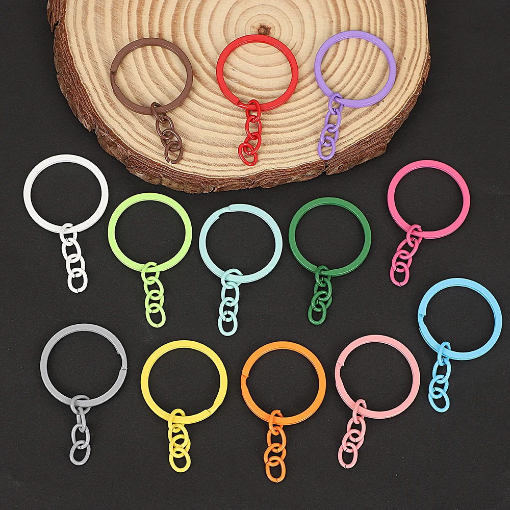 20/50pcs 25mm Colored Keyrings With Chains For DIY Jewelry Making Key ...