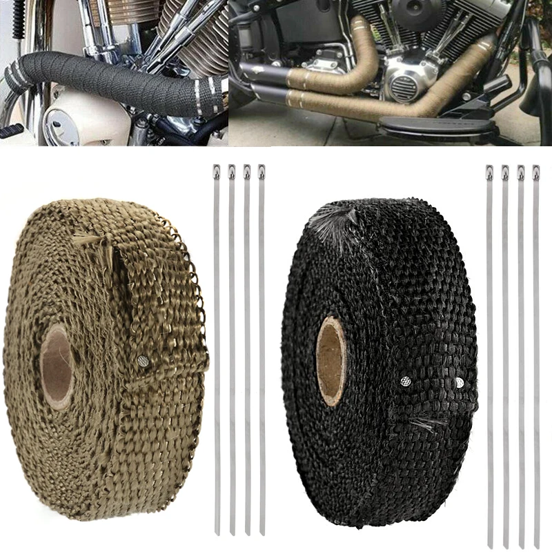 2.5cm X 5m Motorcycle Heat Insulation Wrap Exhaust Header Pipe Tape ...