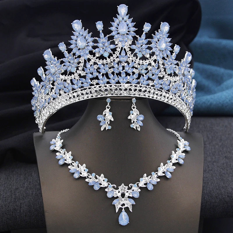 Big Tiaras With necklace earrings Bridal Jewelry Sets for Women Brides ...