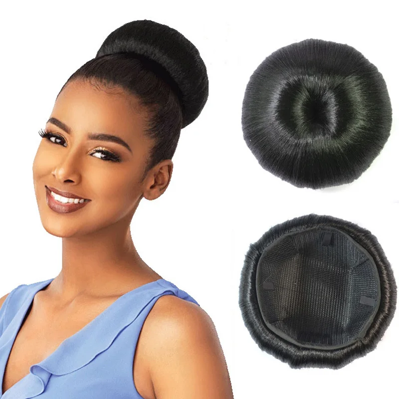 Fake Hair Bun Synthetic Straight Chignon Donut Clip In On Hair Tail ...