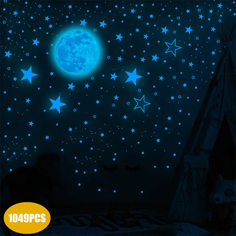 1049Pcs-Glow-In-The-Dark-Stars-Moon-Dot-Wall-Stickers-For-Kid-Baby ...