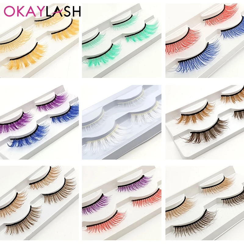 Natural 2 Pairs Mix Colors Eyelashes Bundle Brown Mint Purple Blue ...