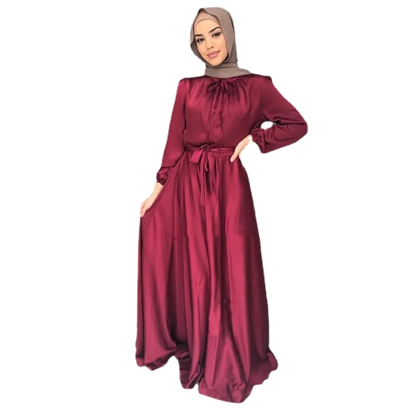 Elegant-Satin-Long-Dress-with-Soft-Waisted-Flowing-for-Islamic-Women ...