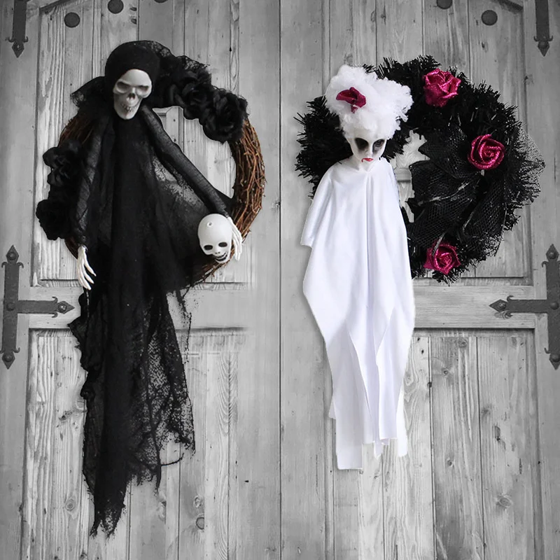 Halloween-White-Ghost-Gate-Hanging-Ghost-Day-Horror-Party-Wreath ...