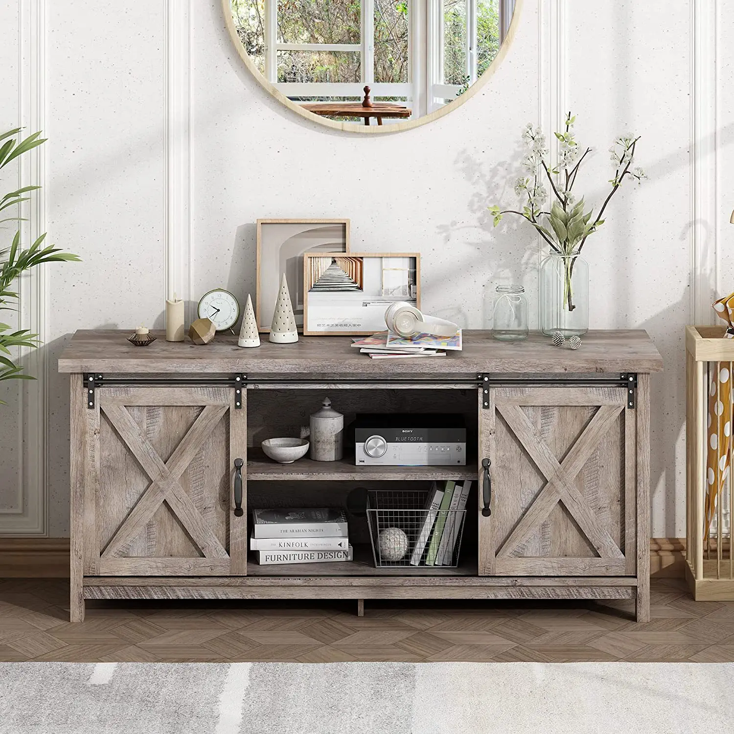 Multifunction-Tv-Console-Cabinet-For-Up-To-58-Inch-Barn-Door-Tv-Stand ...