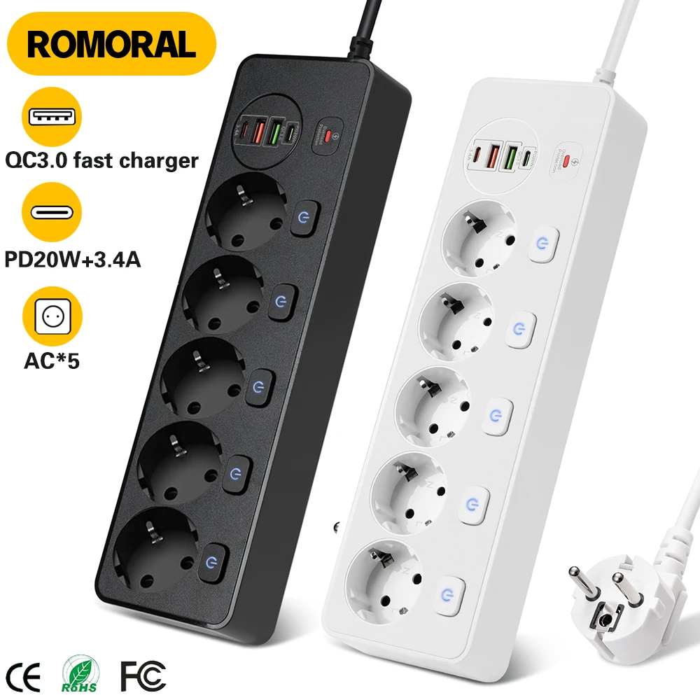 EU-Plug-AC-Outlet-Power-Strip-Multi-Outlet-2M-Extension-Cord-Network ...