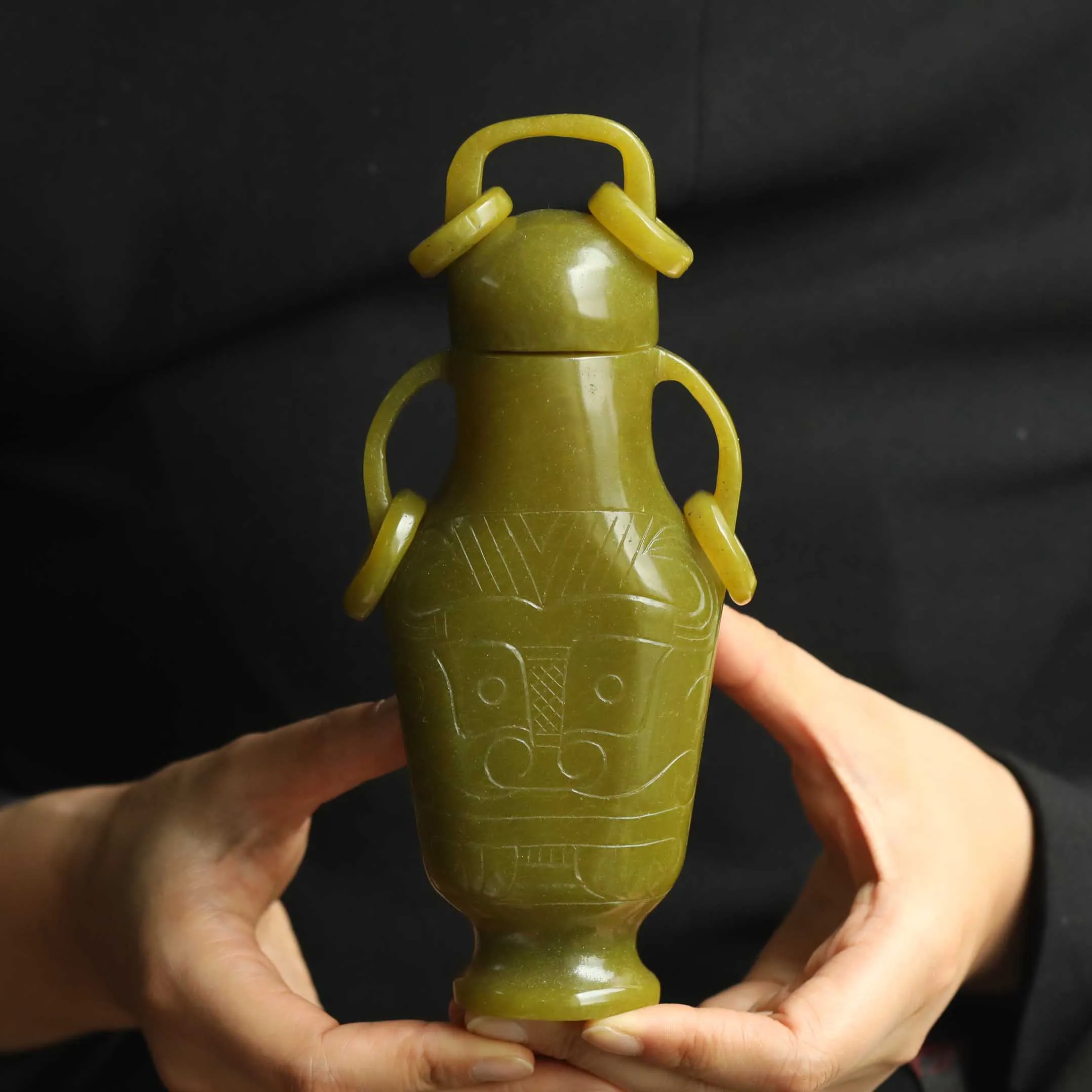 Old-China-Natural-Jade-Hand-Carved-statue-of-dragon-loong-ring-bottle ...