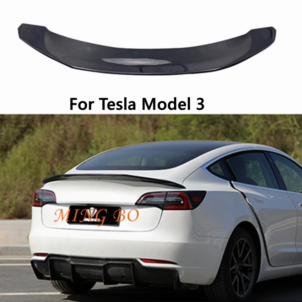 For-Tesla-Model-3-V-Style-Carbon-fiber-Rear-Spoiler-Trunk-wing-2017 ...