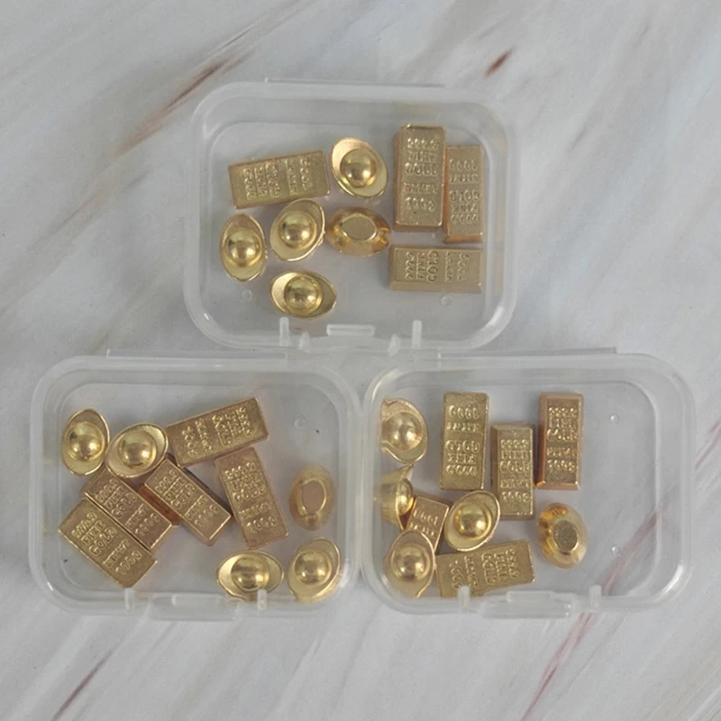 10Pcs/Box Simulated Gold Bar And Gold Ingot Ornament Mini Doll House ...