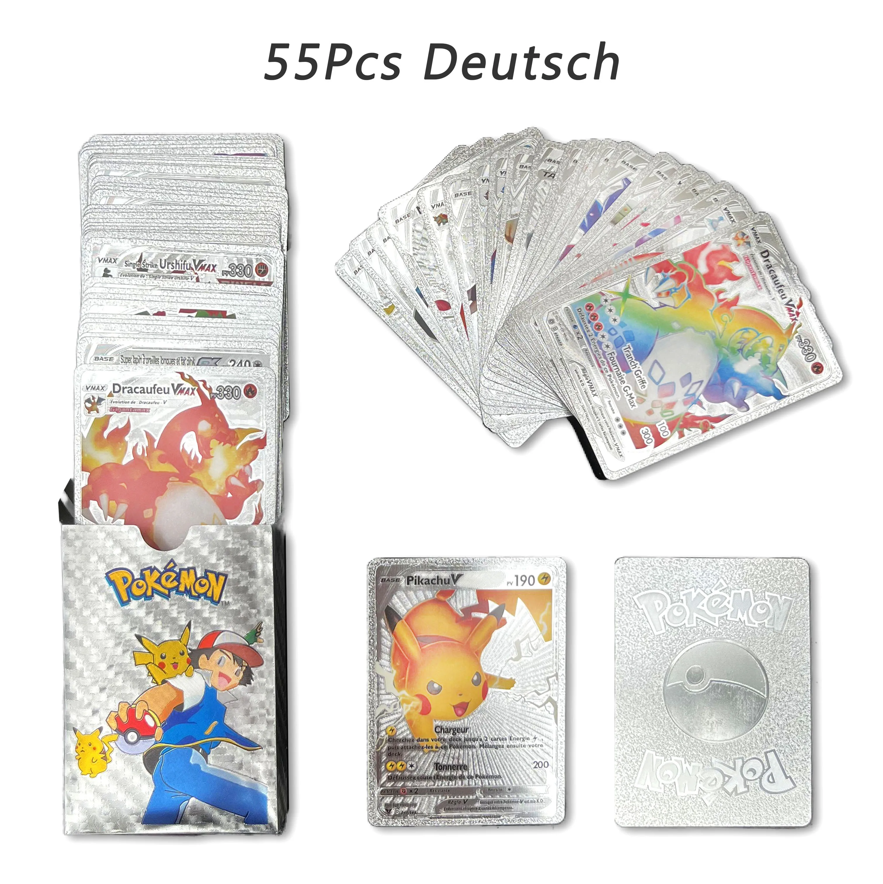 Cards Metal Gold Vmax GX Card Box Black Mewtwo Charizard Pikachu Rare ...